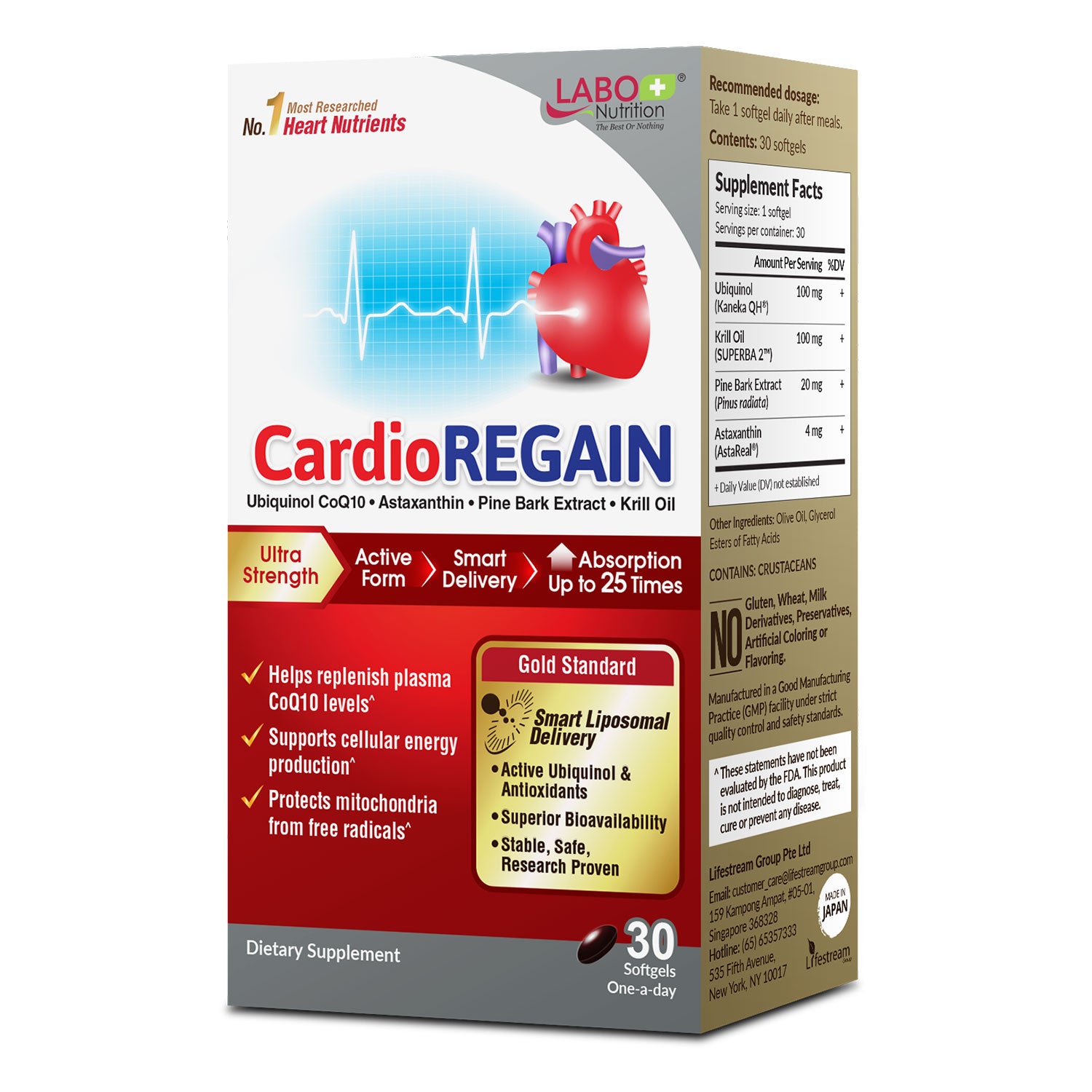 LABO Nutrition CardioREGAIN, Ubiquinol CoQ10 with Kaneka QH 100mg ...