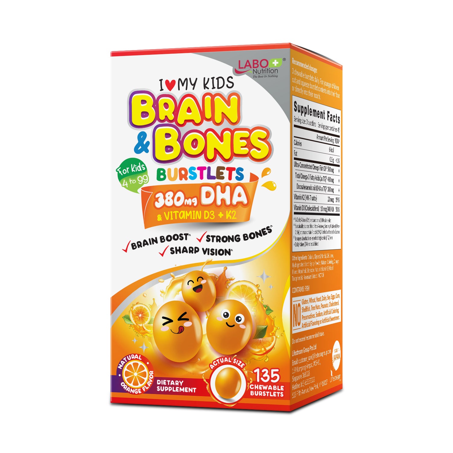 LABO Nutrition Brain & Bones - Omega-3 DHA, Vitamin D3 & K2 for Kids ...
