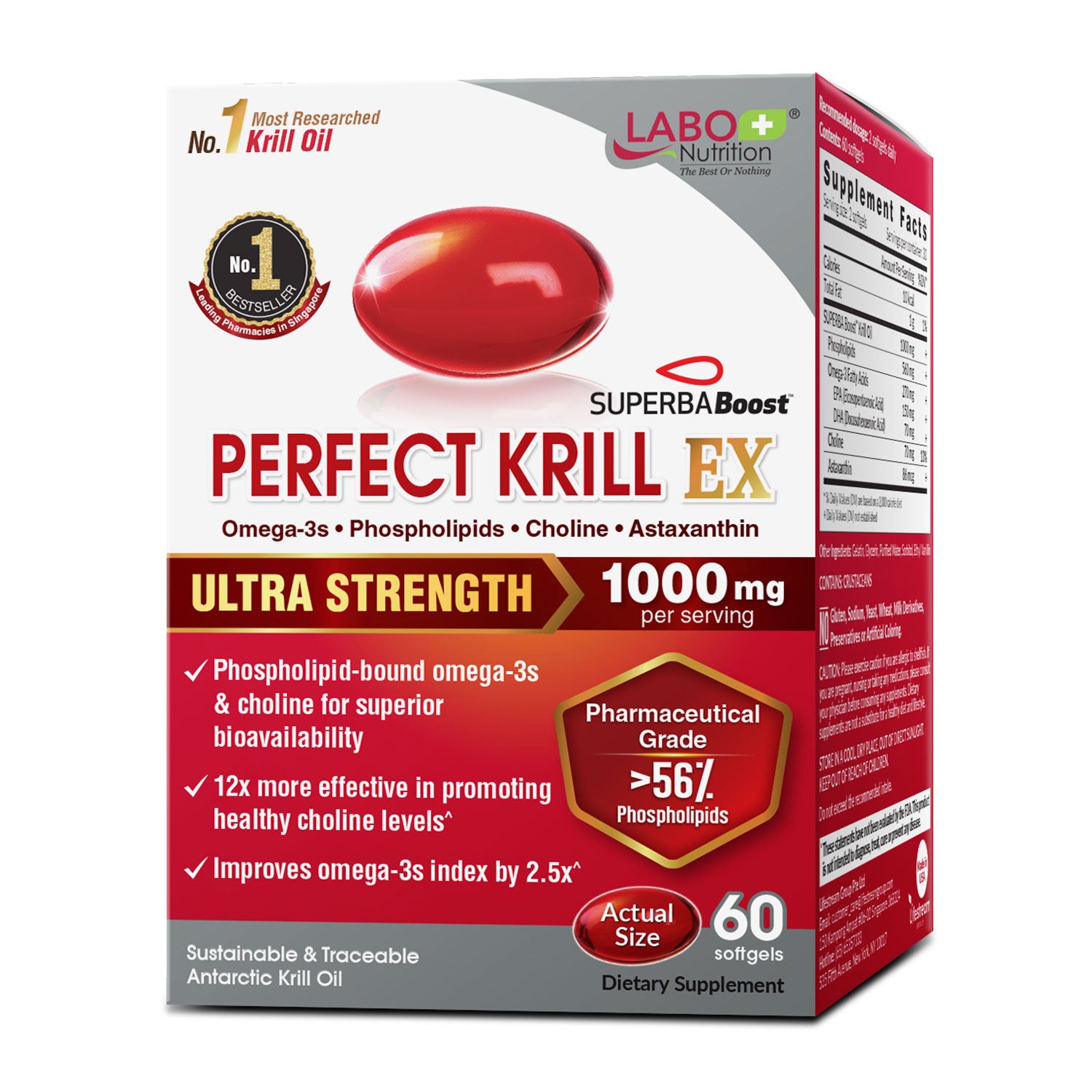 LABO Nutrition Perfect Krill EX - Pure Antarctic Krill Oil, Omega-3 ...